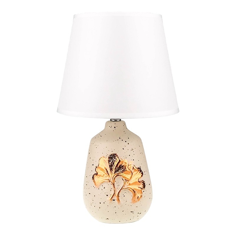 Veioza din ceramica cu suport cu frunze si abajur din panza, 20x34 cm ...