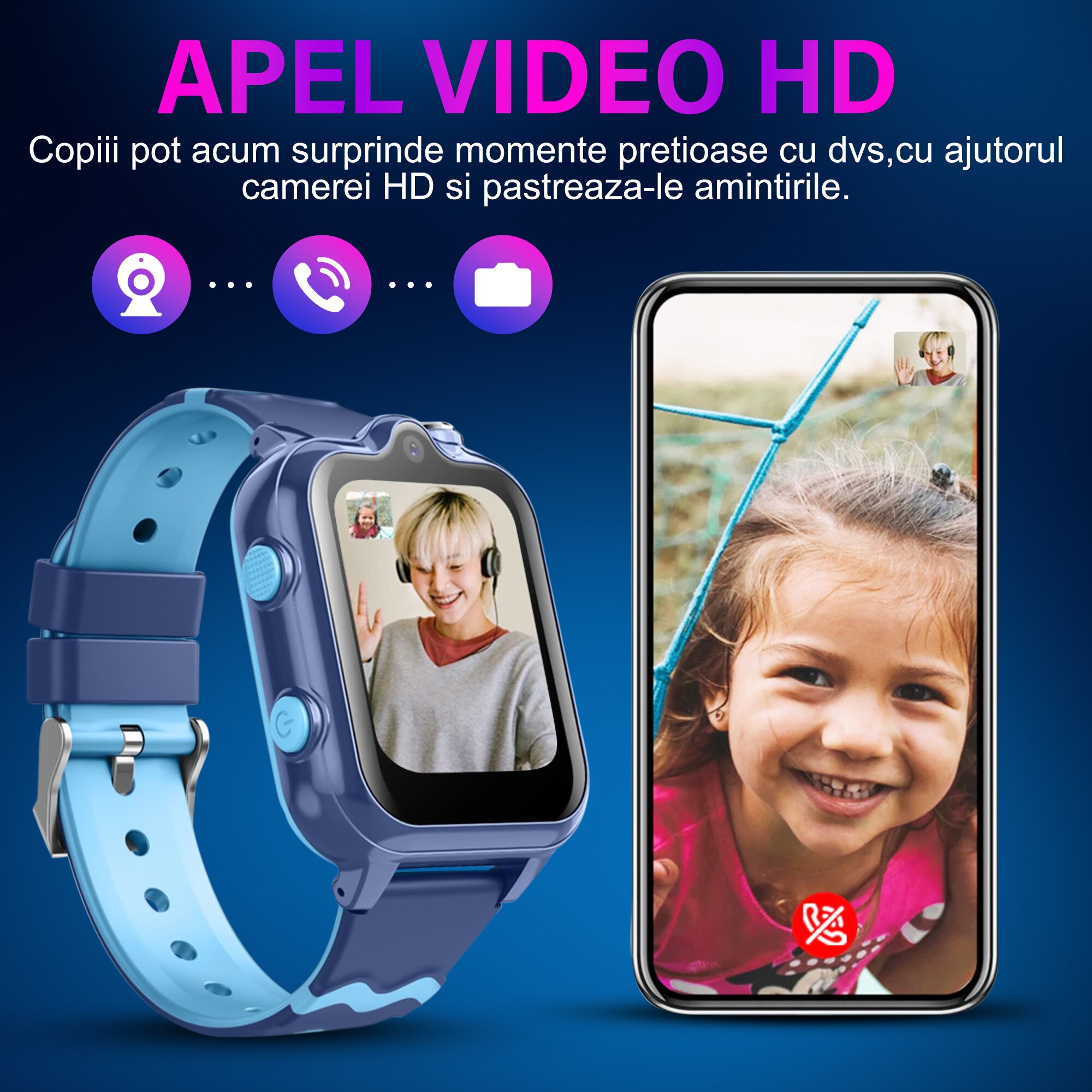 Ceas smartwatch copii GPS 4G, Whatsapp, camera dubla HD, Wingereich ...