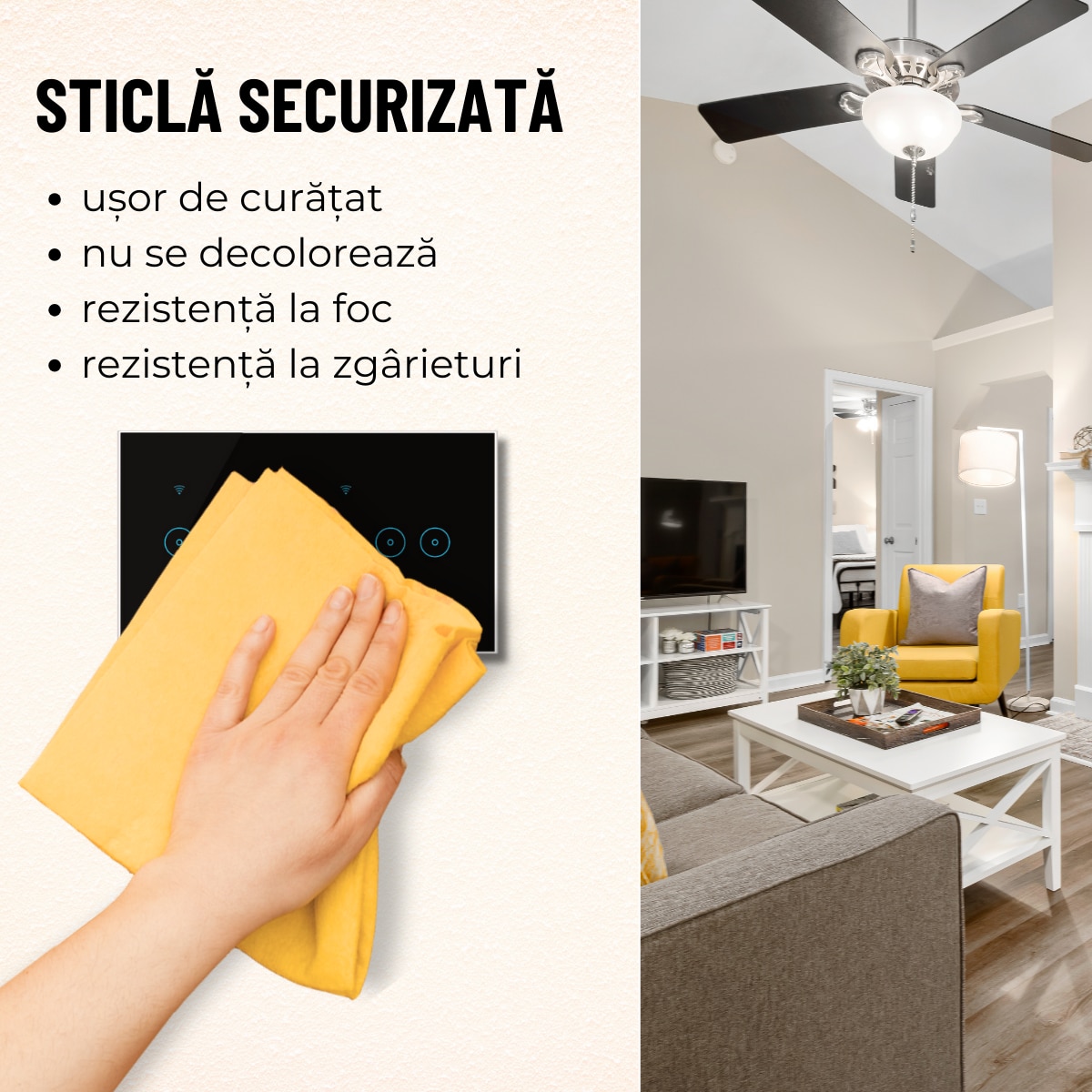Intrerupator inteligent cu touch, Wi-Fi, fara Nul, 6 Canale, Control ...