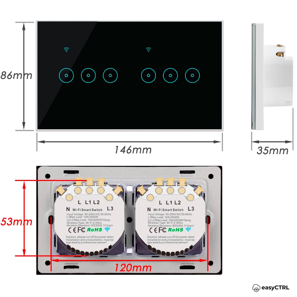 Intrerupator inteligent cu touch, Wi-Fi, fara Nul, 6 Canale, Control ...