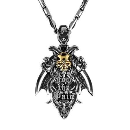 Lant cu pandantiv cap de schelet si sabii, model face the pain ...