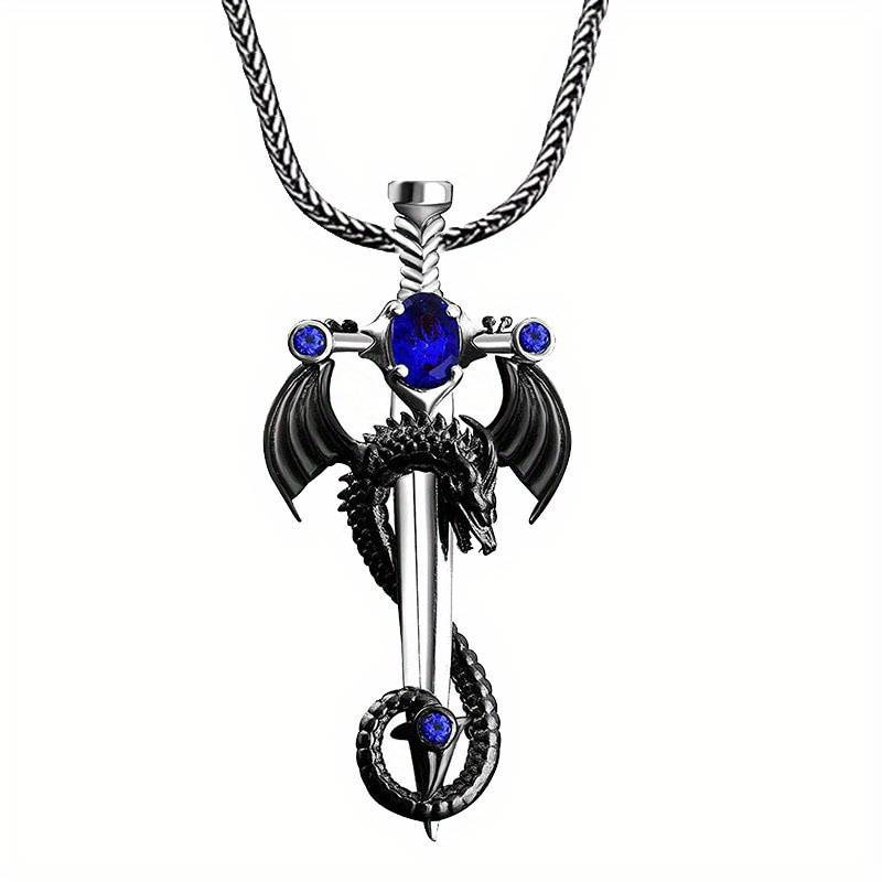 Lant gotic cu pandantiv sabie si dragon, model mitologic fantasy ...
