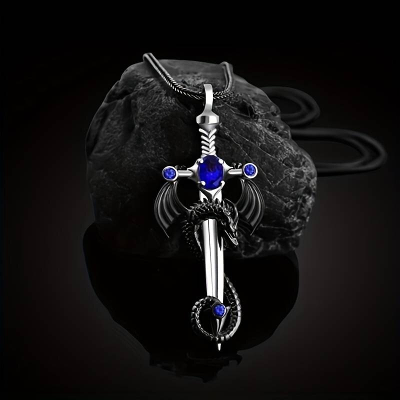 Lant gotic cu pandantiv sabie si dragon, model mitologic fantasy ...