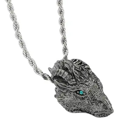 Lant cu pandantiv cap de dragon, model creatura mitologica, tematica ...