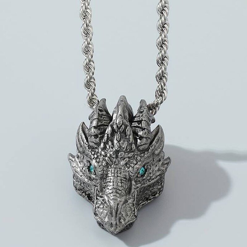 Lant cu pandantiv cap de dragon, model creatura mitologica, tematica ...