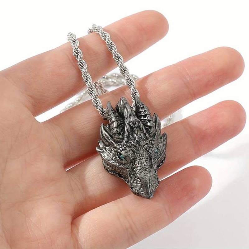 Lant cu pandantiv cap de dragon, model creatura mitologica, tematica ...