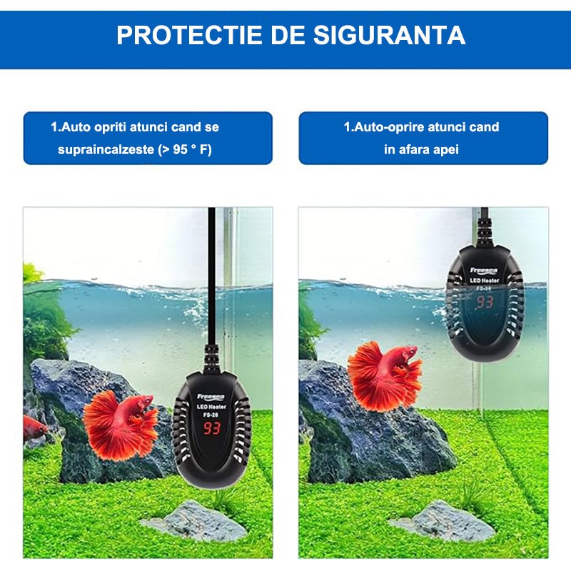 Incalzitor acvariu submersibil, Control extern, Afisaj LED, 75W, 30-45L ...