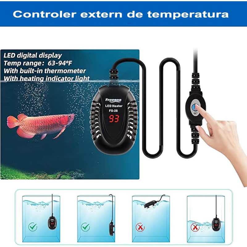 Incalzitor acvariu submersibil, Control extern, Afisaj LED, 75W, 30-45L ...