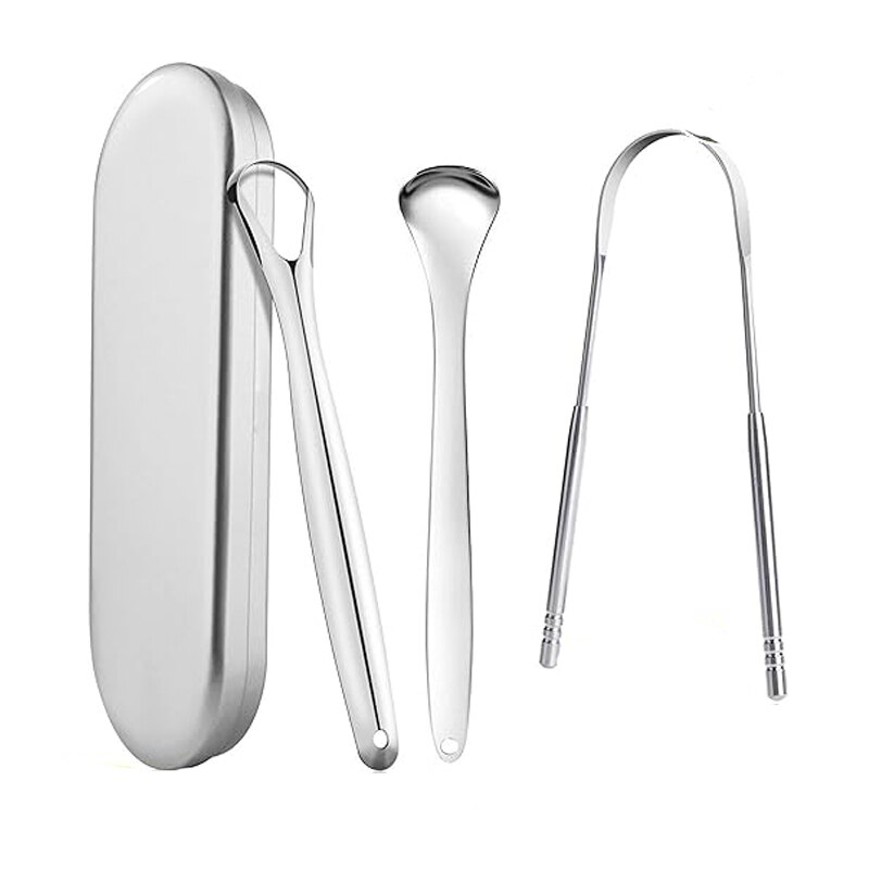 Set 3 Intrumente pentru curatat limba, Inox, Argintiu - eMAG.ro