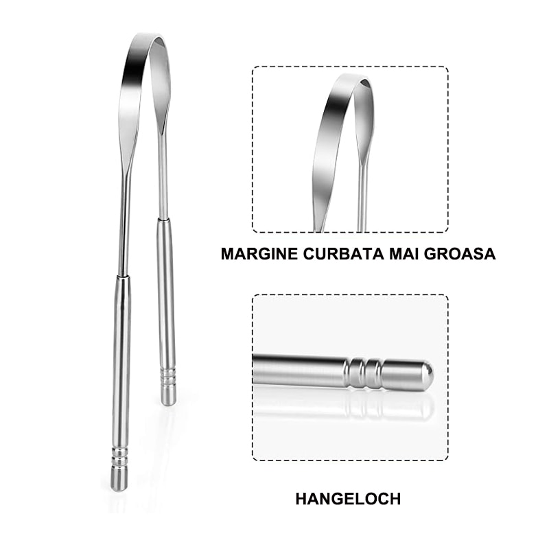 Set 3 Intrumente pentru curatat limba, Inox, Argintiu - eMAG.ro