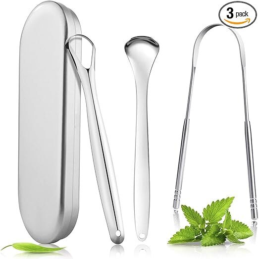 Set 3 Intrumente pentru curatat limba, Inox, Argintiu - eMAG.ro