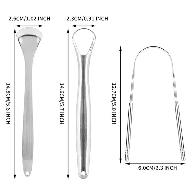 Set 3 Intrumente pentru curatat limba, Inox, Argintiu - eMAG.ro