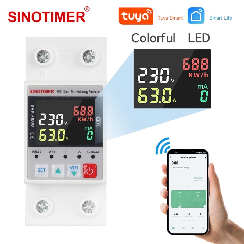 Releu Sinotimer, Wifi Tuya protectie supratensiune, subtensiune ...