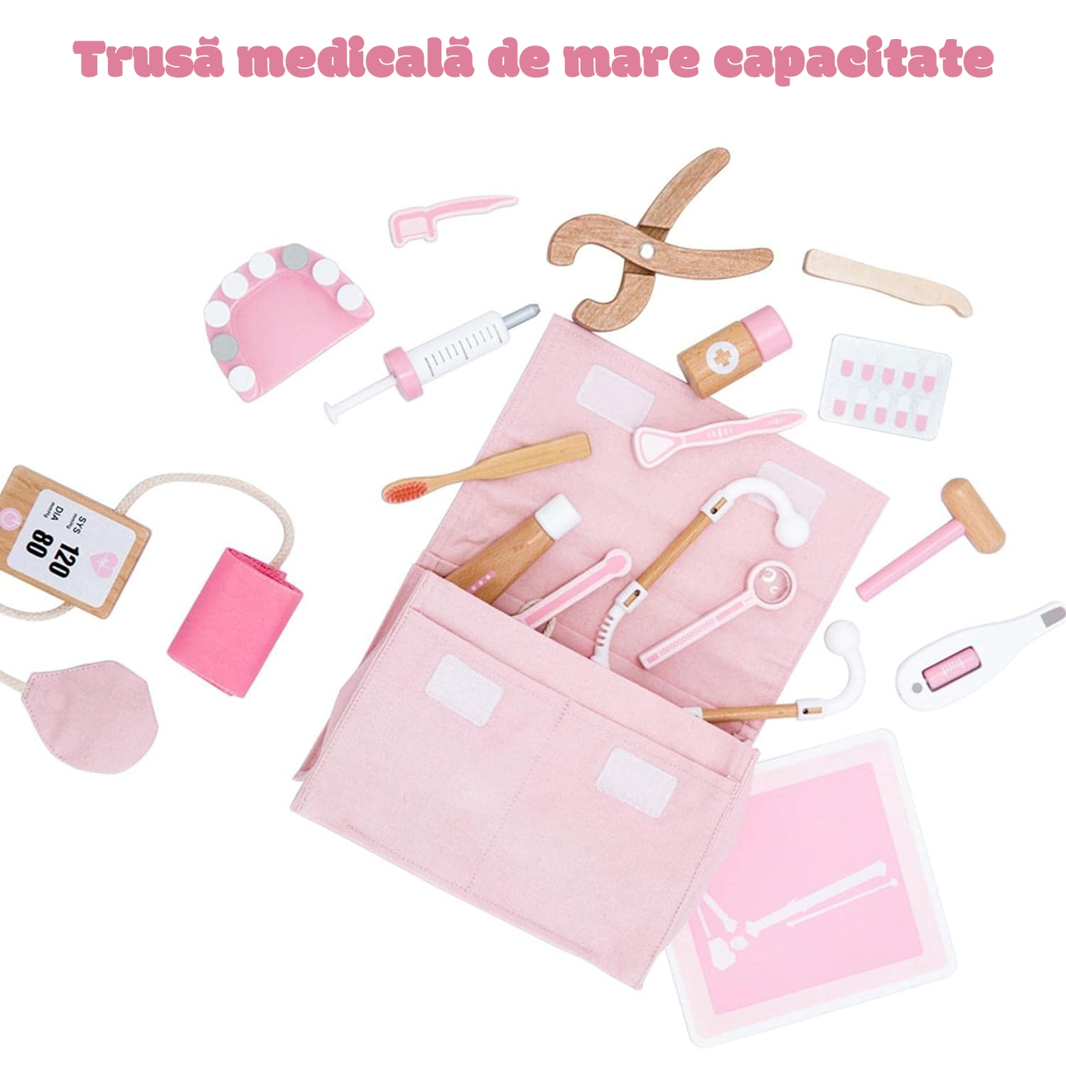 Trusa medicala de Jucarie pentru Copii din Lemn, BYONDSELF®, Include ...