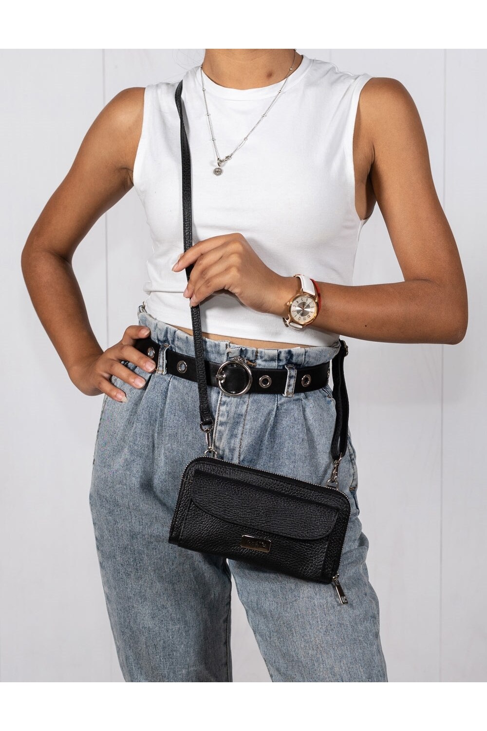 Portofel dama, tip geanta, Pretta, Piele naturala, Negru orizontal ...