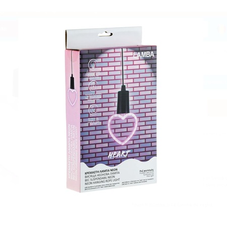 Нощна лампа Inima Neon Heart с батерии, висяща, розова, изработена от ...