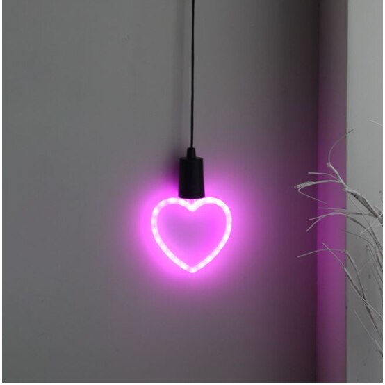Нощна лампа Inima Neon Heart с батерии, висяща, розова, изработена от ...