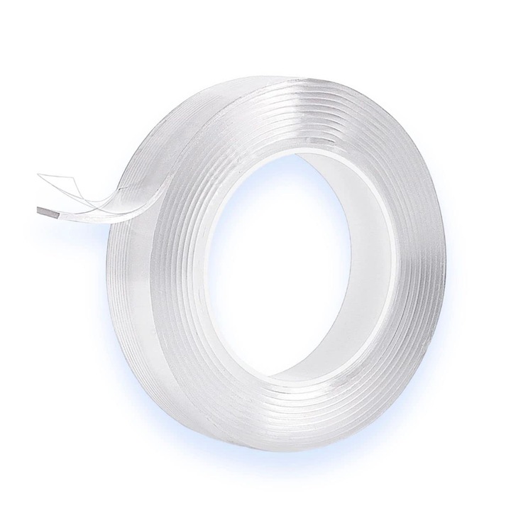 Banda Dublu Adeziva Motek 5 metri, Rezistenta la Apa, din Silicon, Transparenta, Latime 3 cm ...