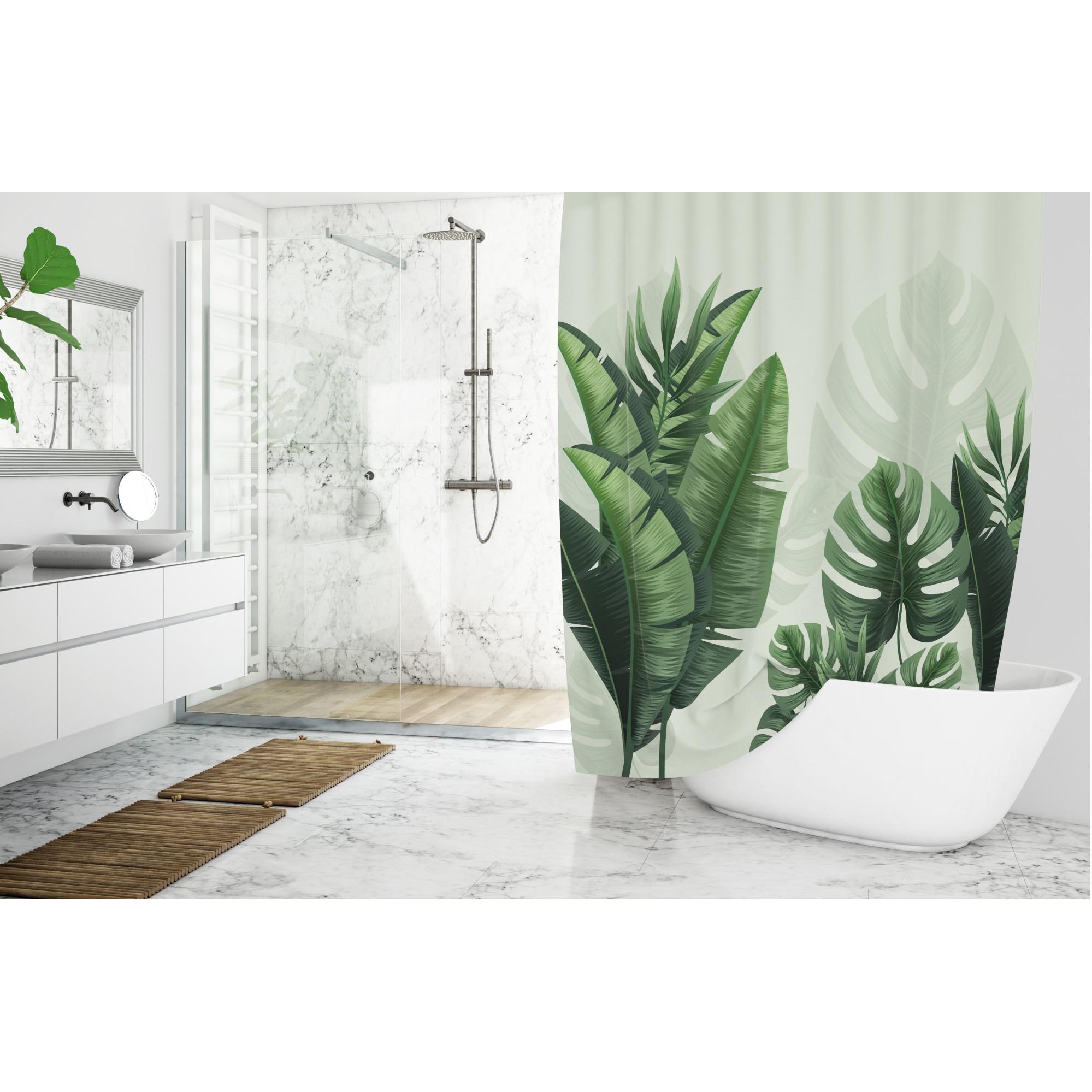 Perdea de dus, Textil, 180 x 200 cm, Verde - eMAG.ro