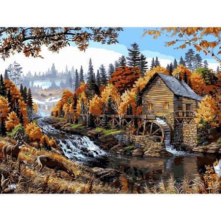 Goblen cu Diamante patrate, 40x50 cm, pe sasiu lemn, Atmosfera de Toamna, GBN-250 - eMAG.ro