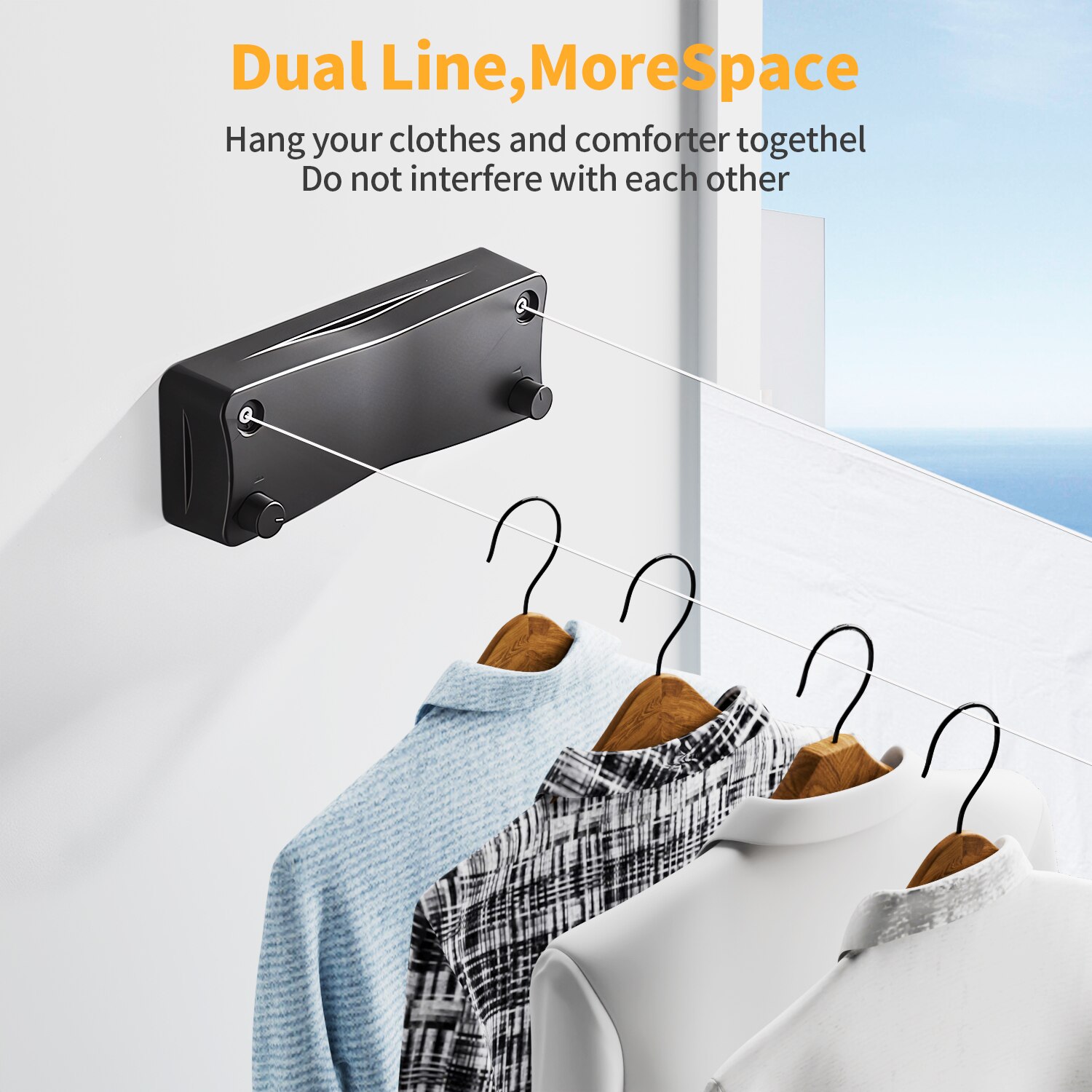 Uscator rufe retractabil, JESWO, 5.2m, 20kg, 25.5x9.5x6.3cm, Negru ...