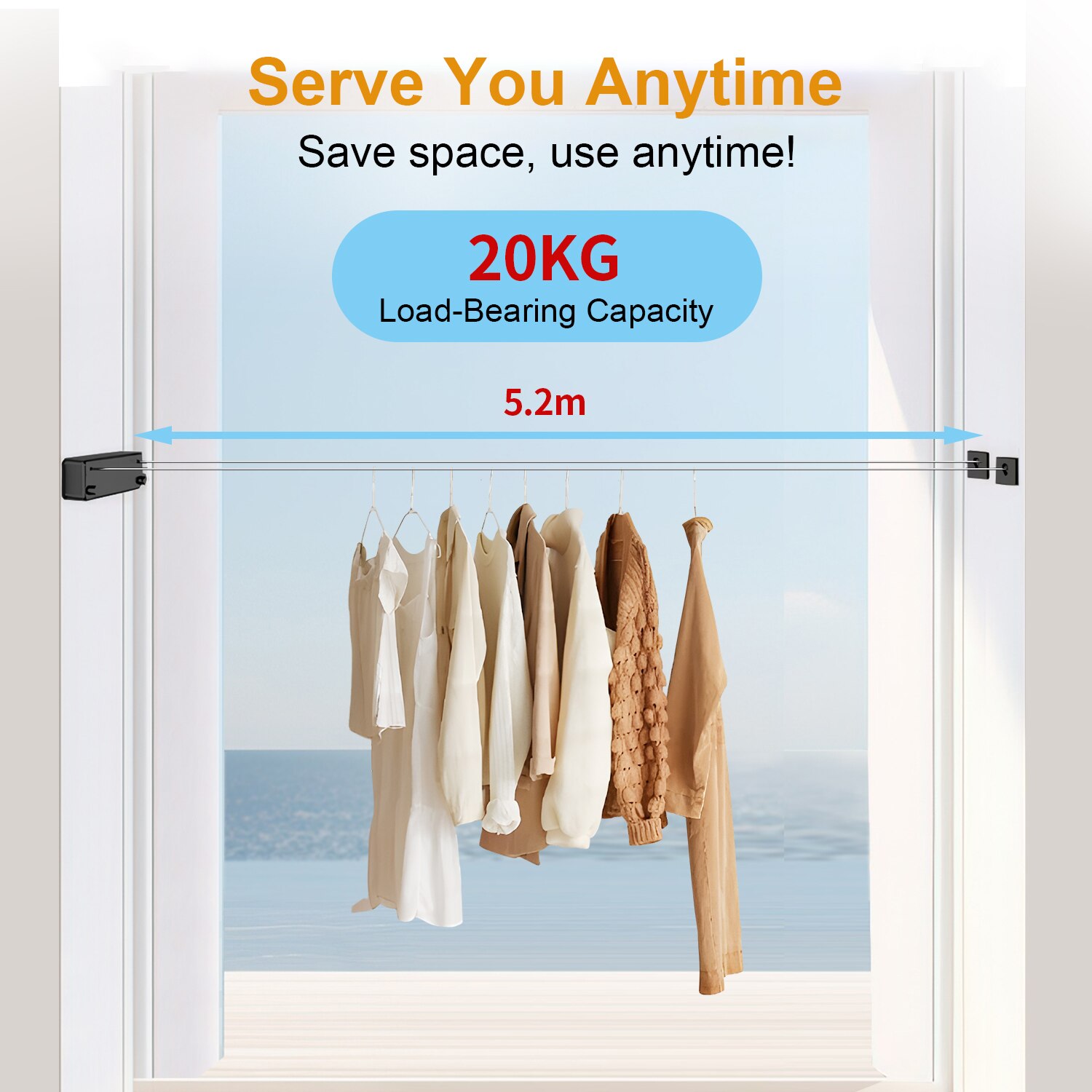 Uscator rufe retractabil, JESWO, 5.2m, 20kg, 25.5x9.5x6.3cm, Negru ...