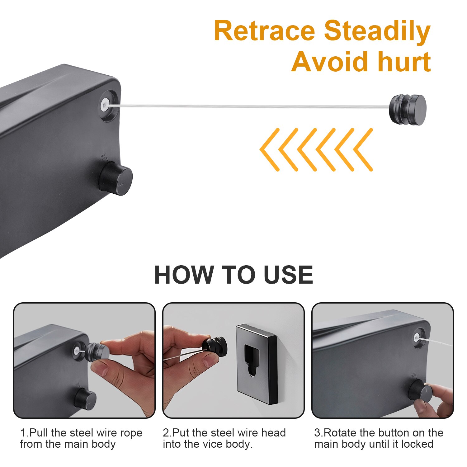 Uscator rufe retractabil, JESWO, 5.2m, 20kg, 25.5x9.5x6.3cm, Negru ...