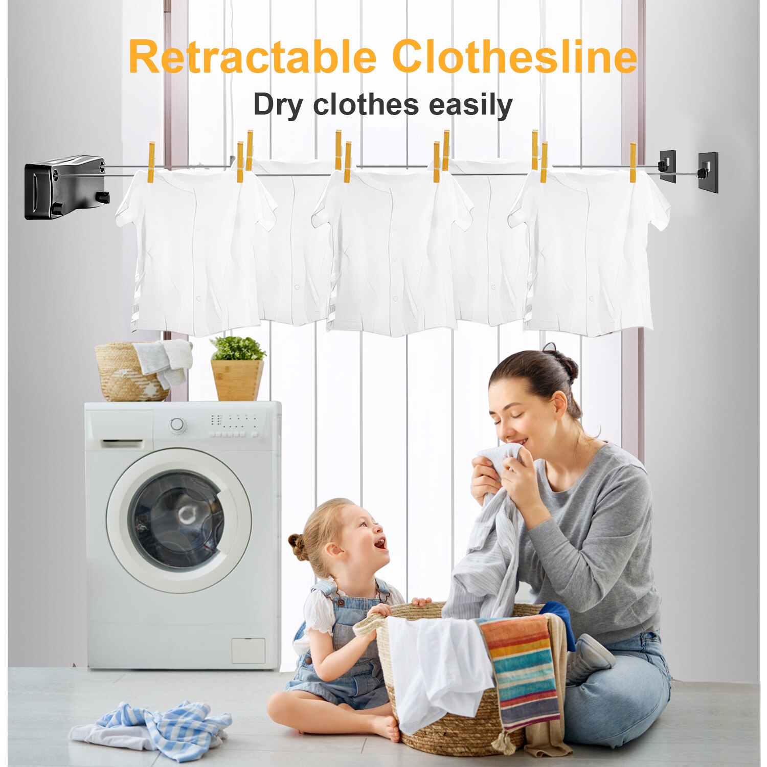 Uscator rufe retractabil, JESWO, 5.2m, 20kg, 25.5x9.5x6.3cm, Negru ...