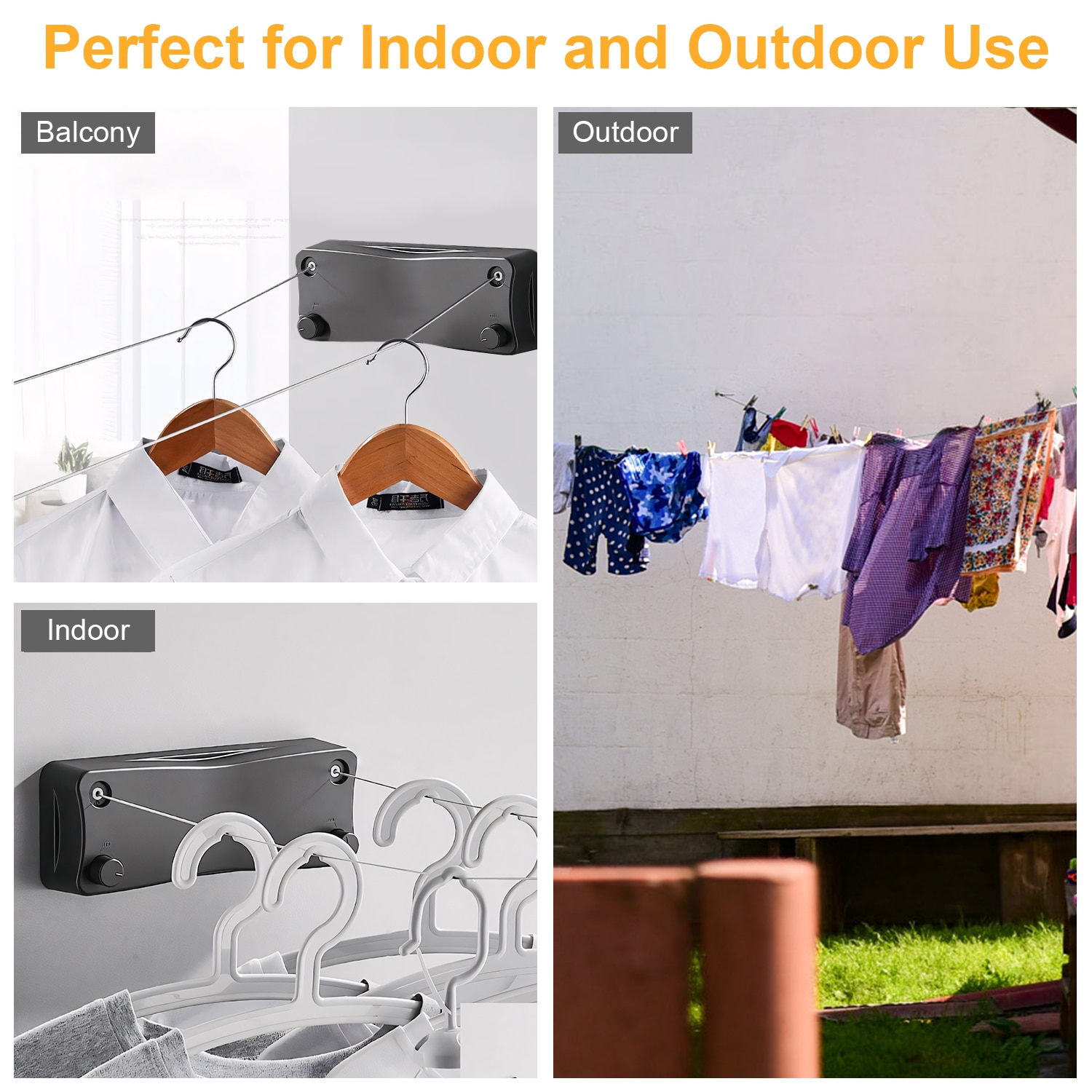 Uscator rufe retractabil, JESWO, 5.2m, 20kg, 25.5x9.5x6.3cm, Negru ...