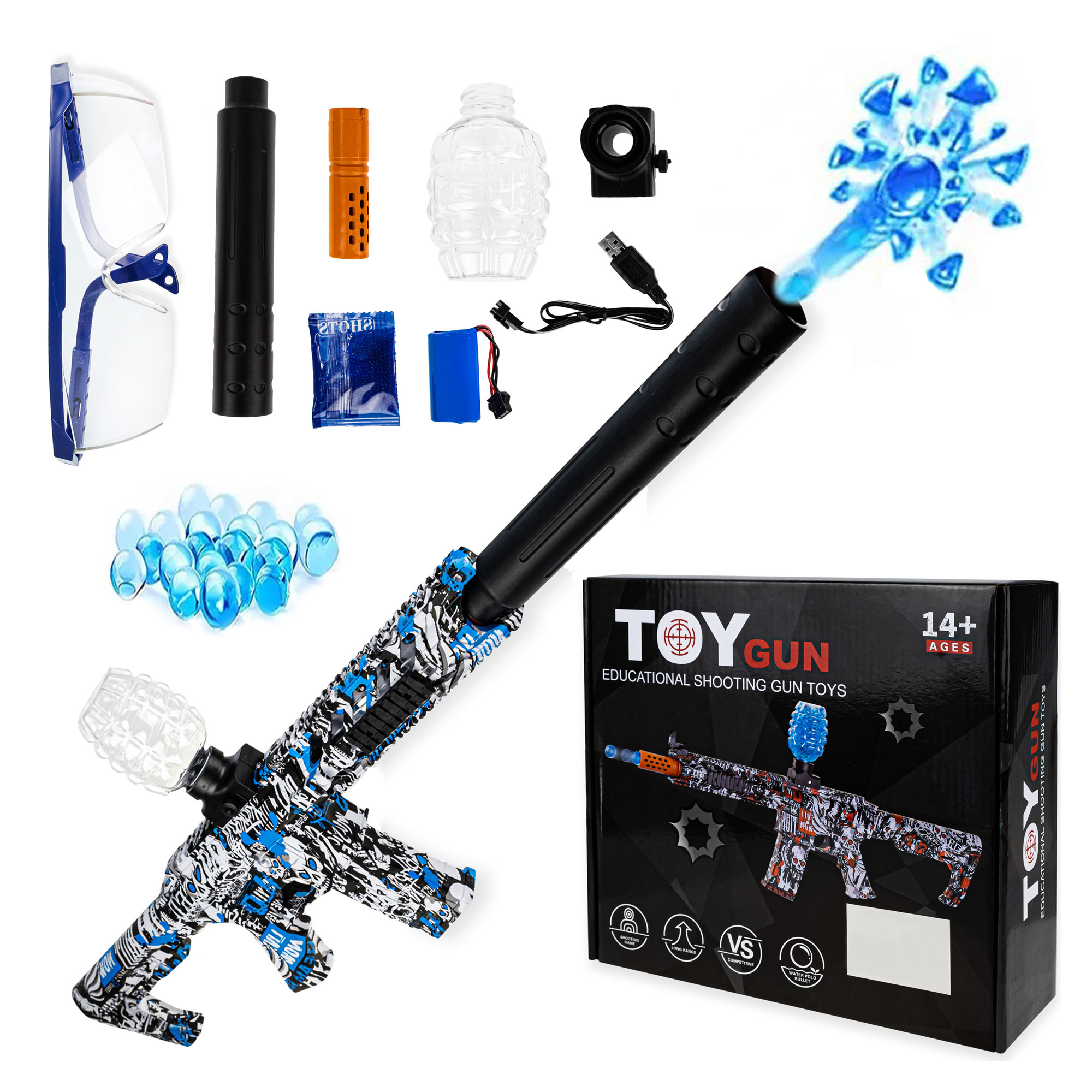 Pusca electrica M4 mare, bile de gel automate, set mare, negru ...
