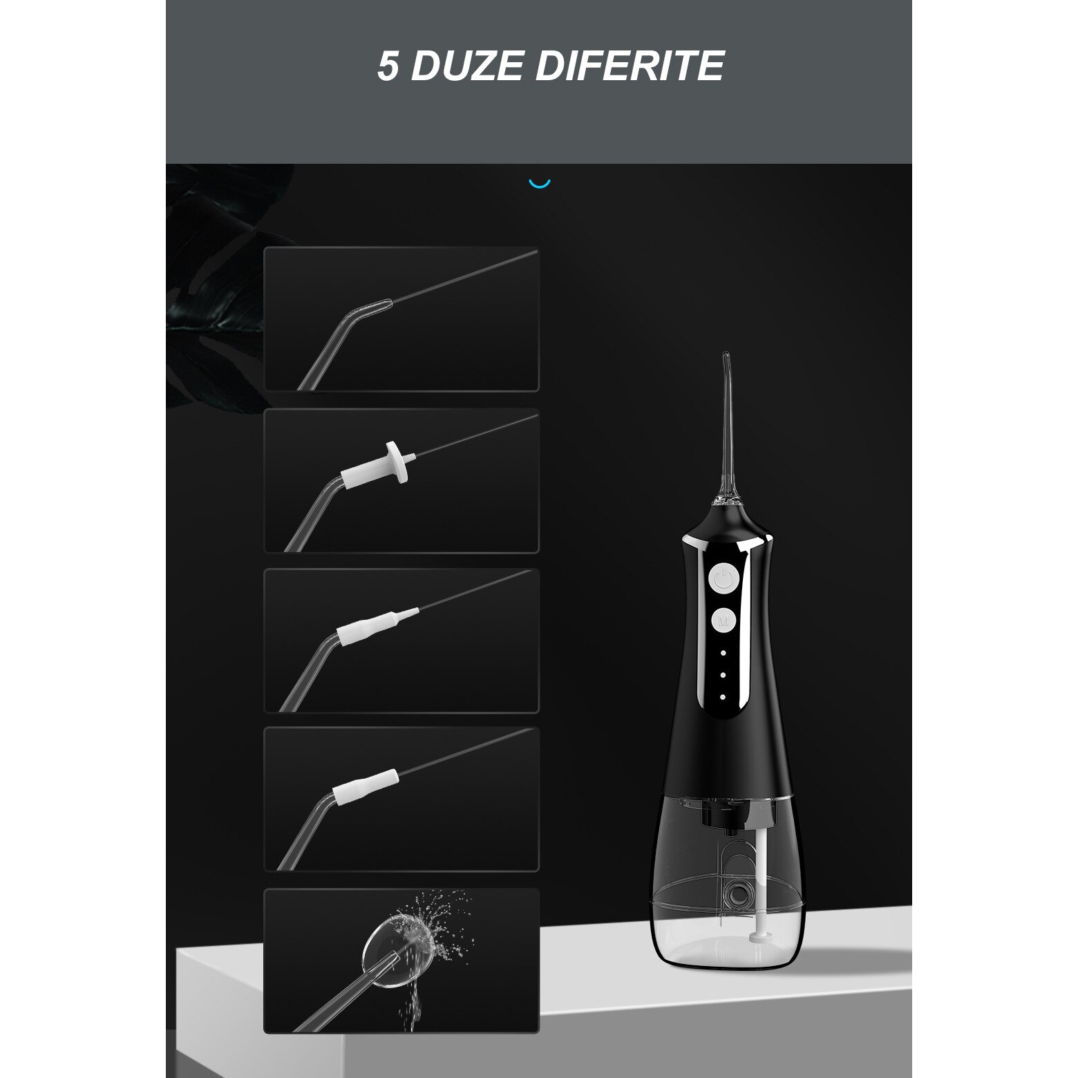 Irigator bucal, L-10, Dus bucal, Curatare dinti, IPX6, 300 ml, Negru ...