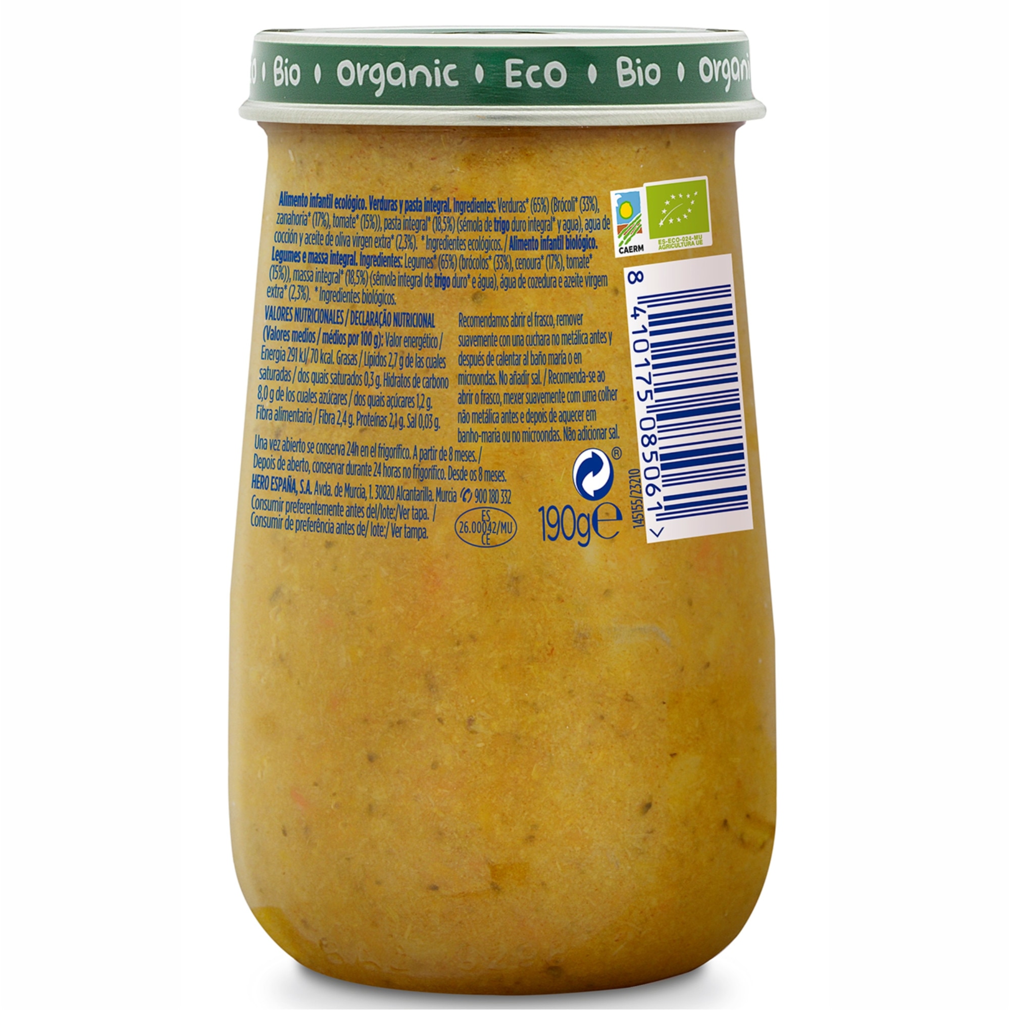 Meniu Bio Hero cu legume si paste integrale 190g, de la 8 luni - eMAG.ro