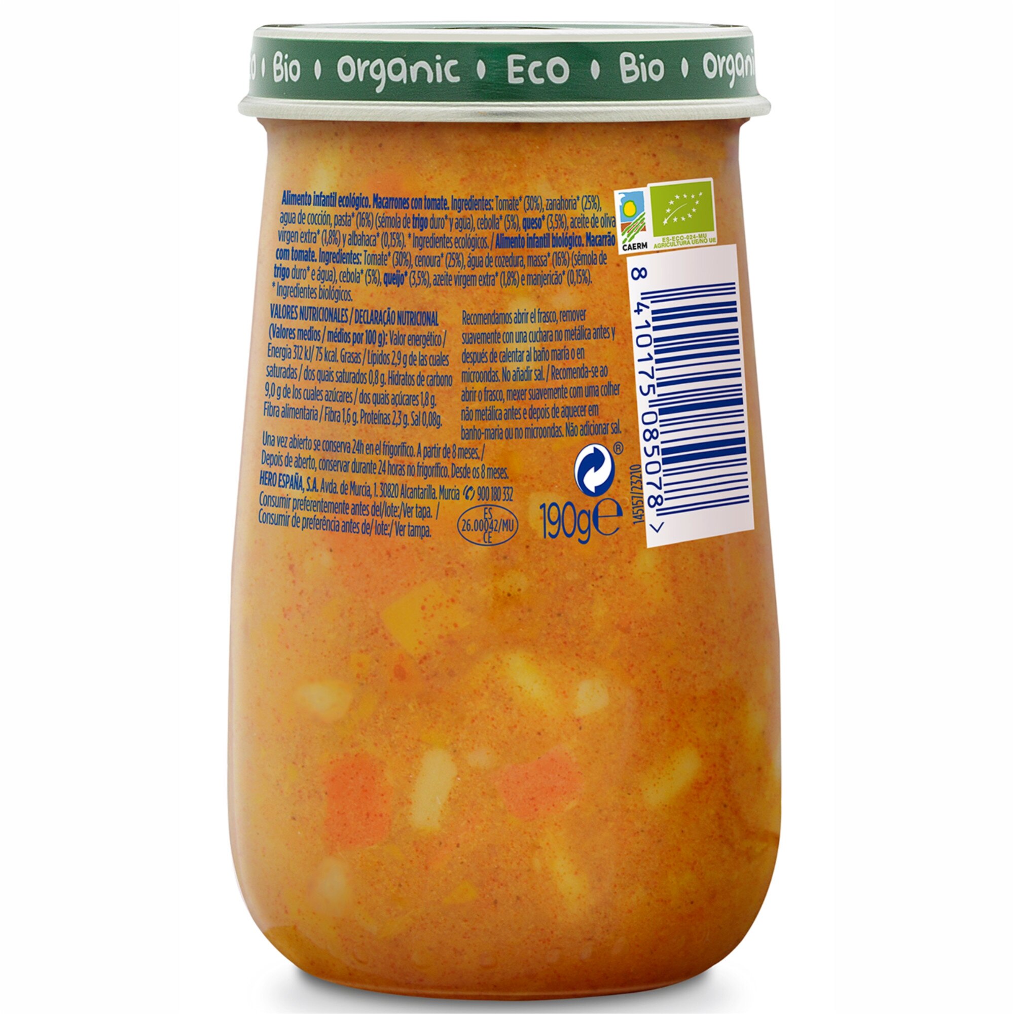 Meniu Bio Hero cu macaroane si rosii 190g, de la 8 luni - eMAG.ro