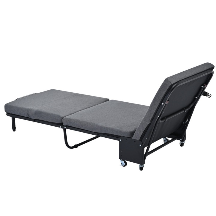 Pat pliant cu roti, Metal, 62x181x26cm, 150kg, Gri/Negru - eMAG.ro