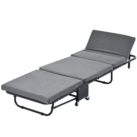 Pat pliant cu roti, Metal, 62x181x26cm, 150kg, Gri/Negru - eMAG.ro