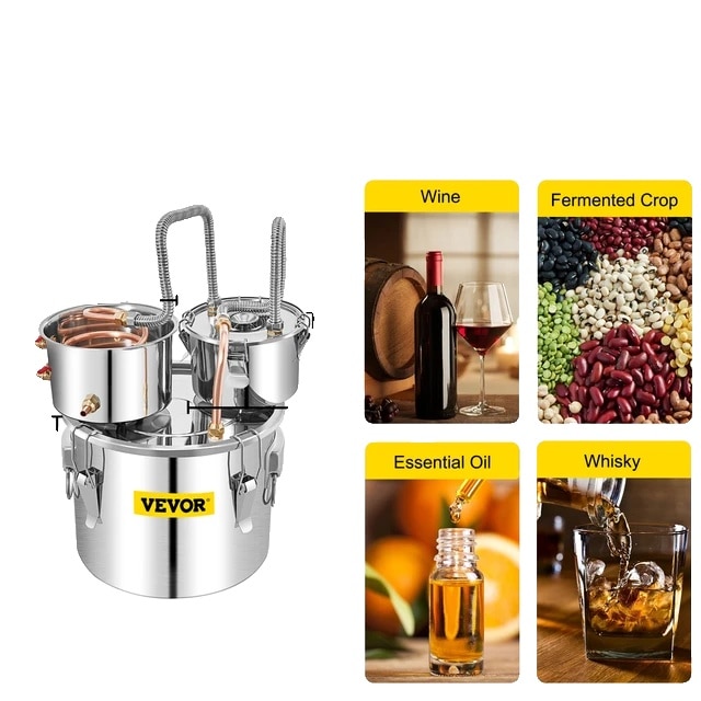 Set distilare alcool, vevor, inox si cupru, 25x25cm, argintiu, 3Gal ...