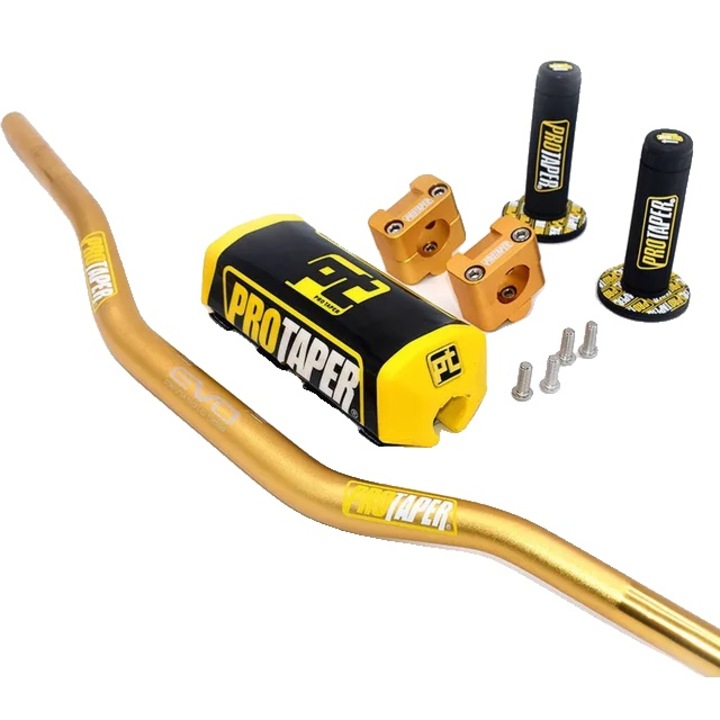 Ghidon pentru motociclete, bara PRO Taper Pack, ghidon 1-1/8, Gold PT ...