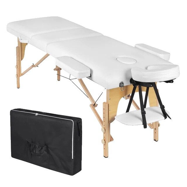 Masa pliabila de masaj, PVC/Lemn/Piele artificiala, 260kg, Crem - eMAG.ro