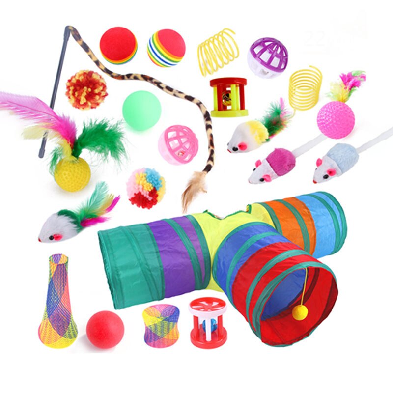 Set 22 Jucarii pentru Pisici, Tunel, Multicolor - eMAG.ro