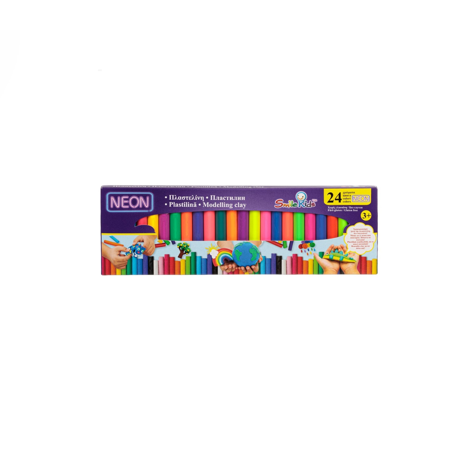 Plastilina in cutie, 24 culori neon, 500g - eMAG.ro