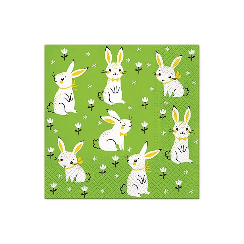 Set 20 servetele din hartie de Pasti - iepurasi pe fundal verde, 33 x ...