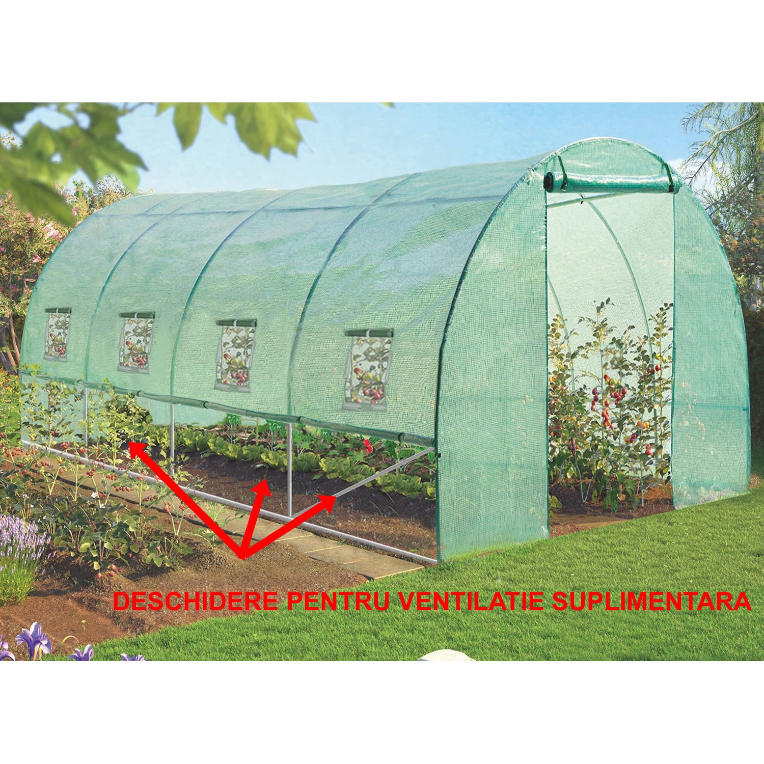 Sera de gradina, tip tunel cu cadru metalic, 200x450cm, verde, 9mp ...