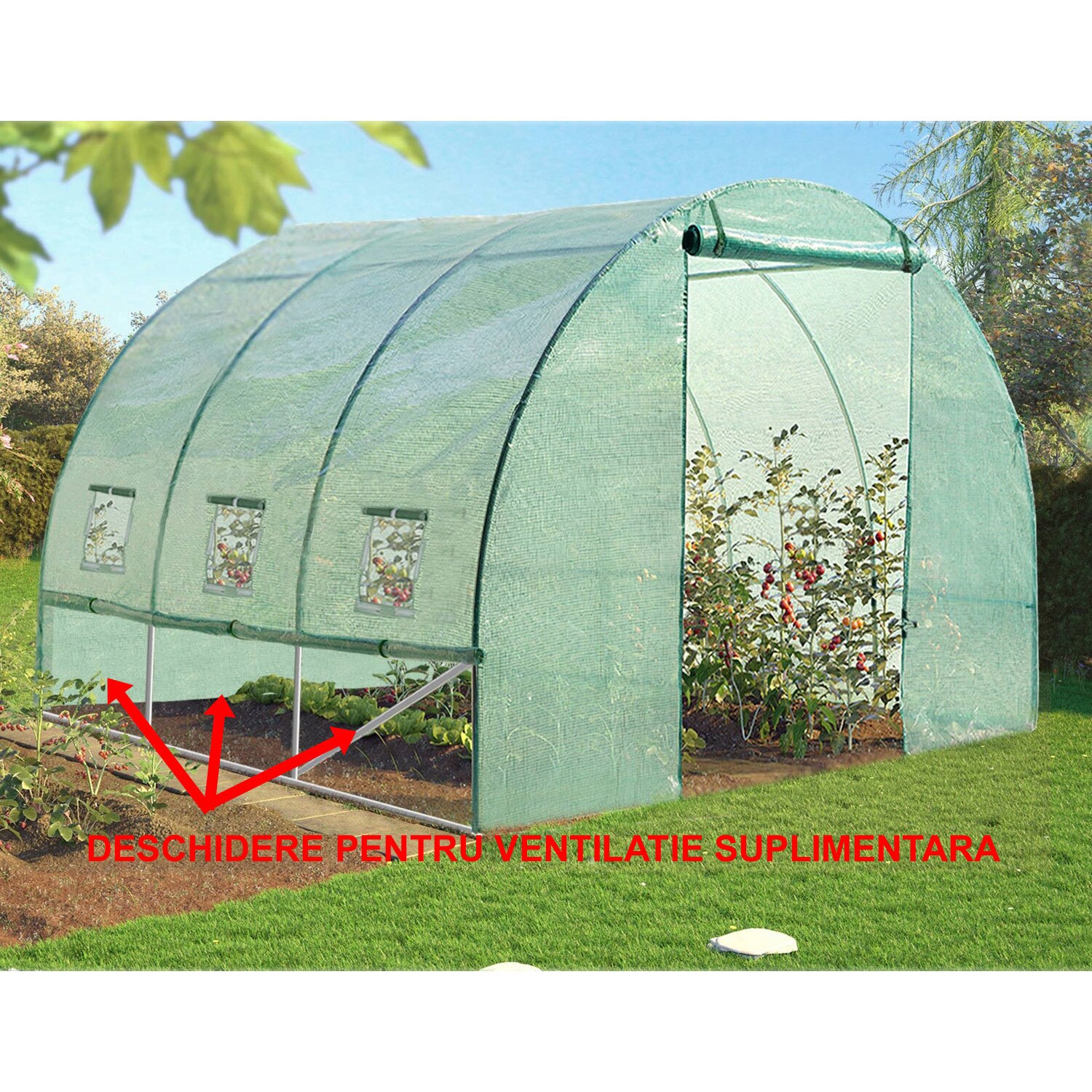 Sera de gradina, tip tunel cu cadru metalic, 300x200cm, verde, 6mp ...