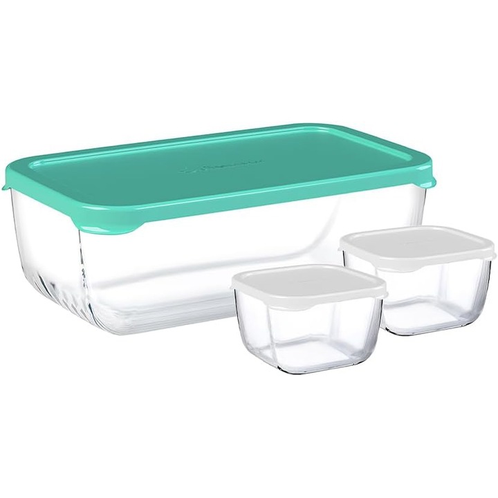 Set 3 caserole cu capac Pasabahce Snowbox, sticla, 1 x 1200 ml, 2 x 275 ...