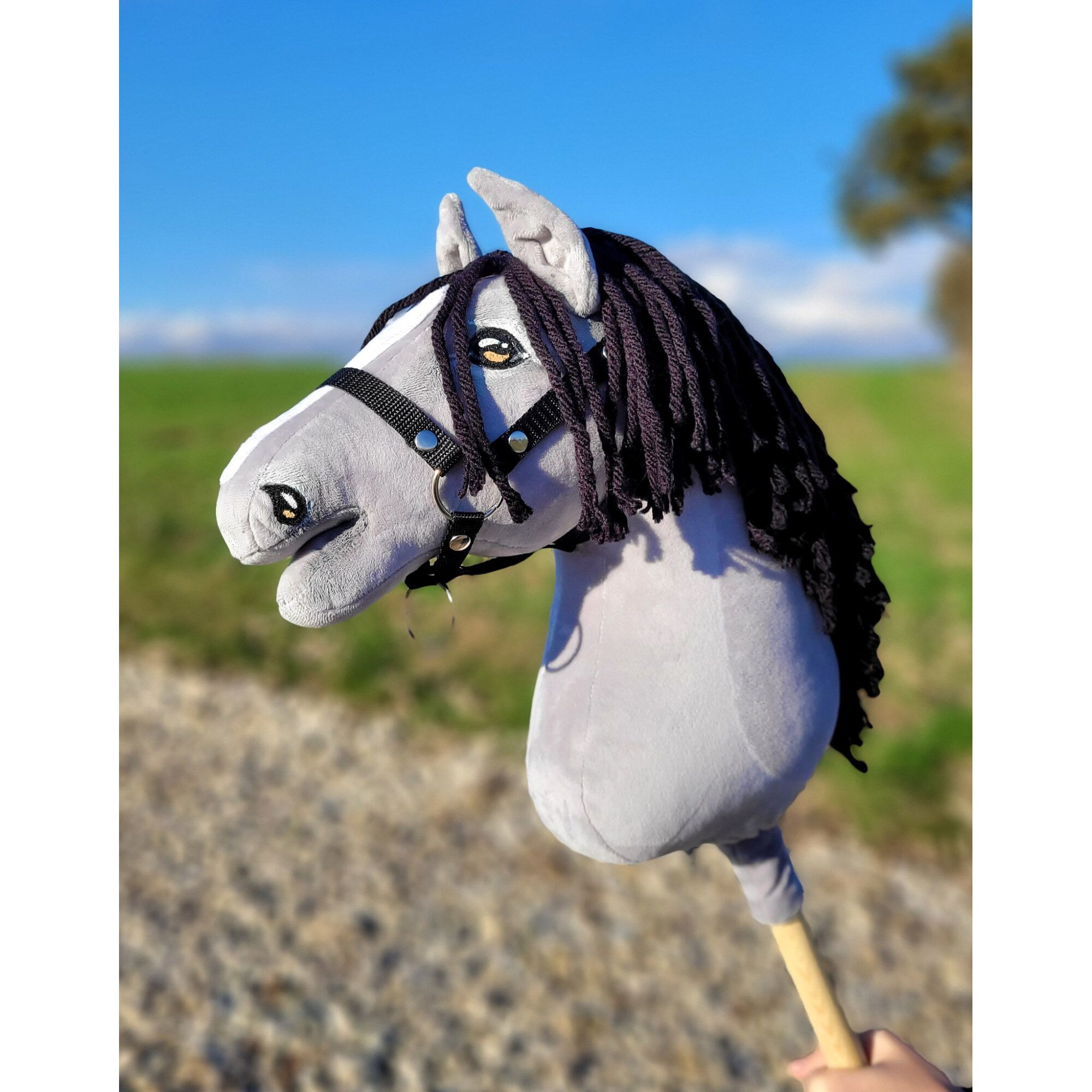 Cal interactiv, Super Hobby Horse, Plus/Lemn, 74 cm, Gri/Negru/Natur ...
