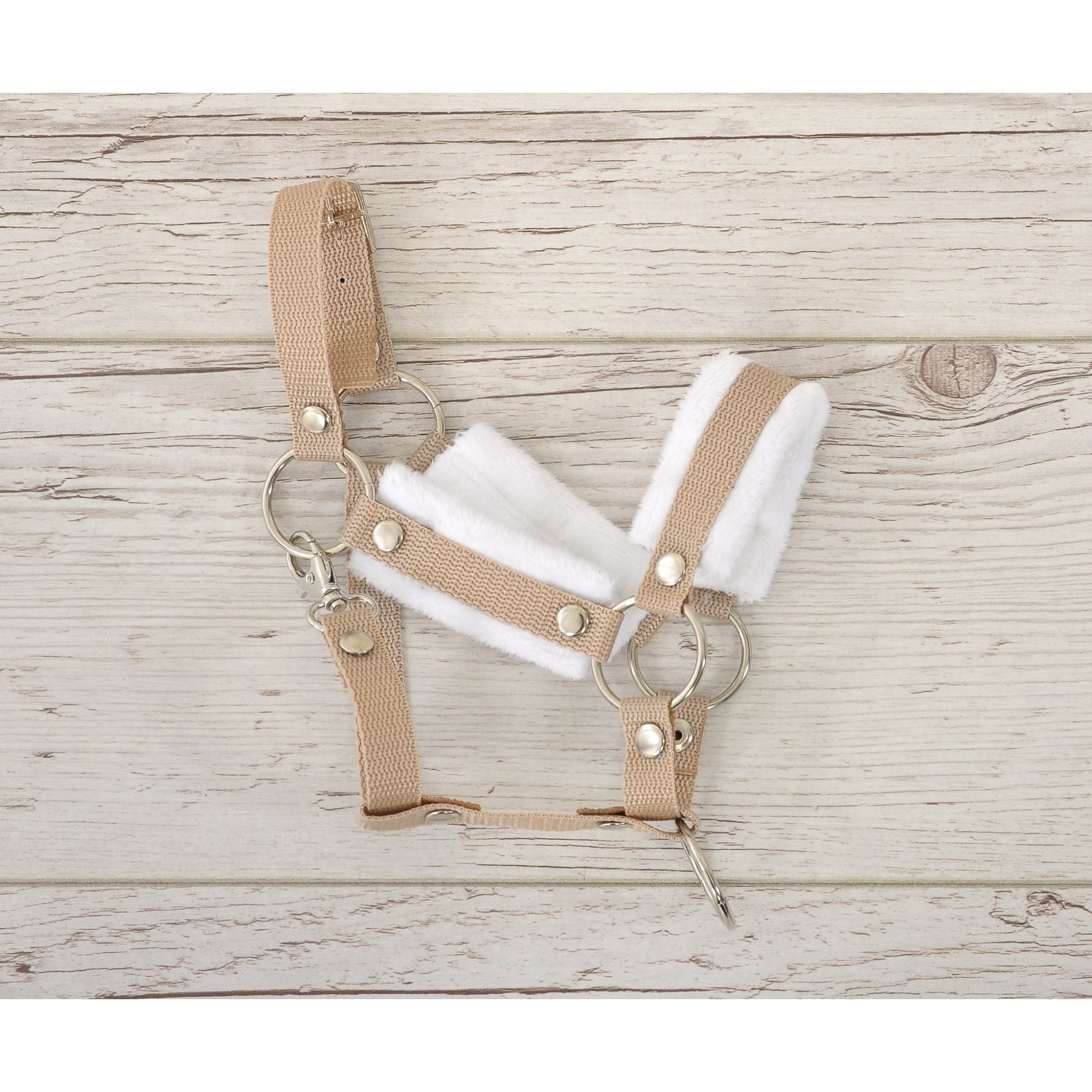 Capastru reglabil pentru calut, Super Hobby Horse, Textil, Bej, Alb ...