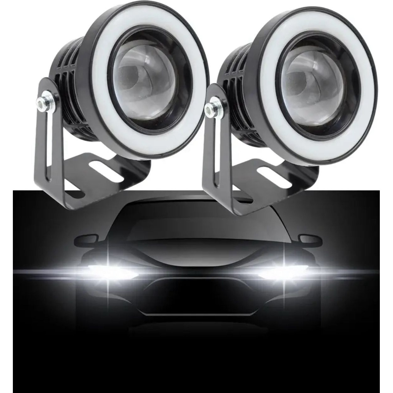 Set 2 Proiectoare cu Cerc RGB si Lupa, Angel Eyes 64mm pentru Auto, Moto, ATV, 12V, Lumina ...