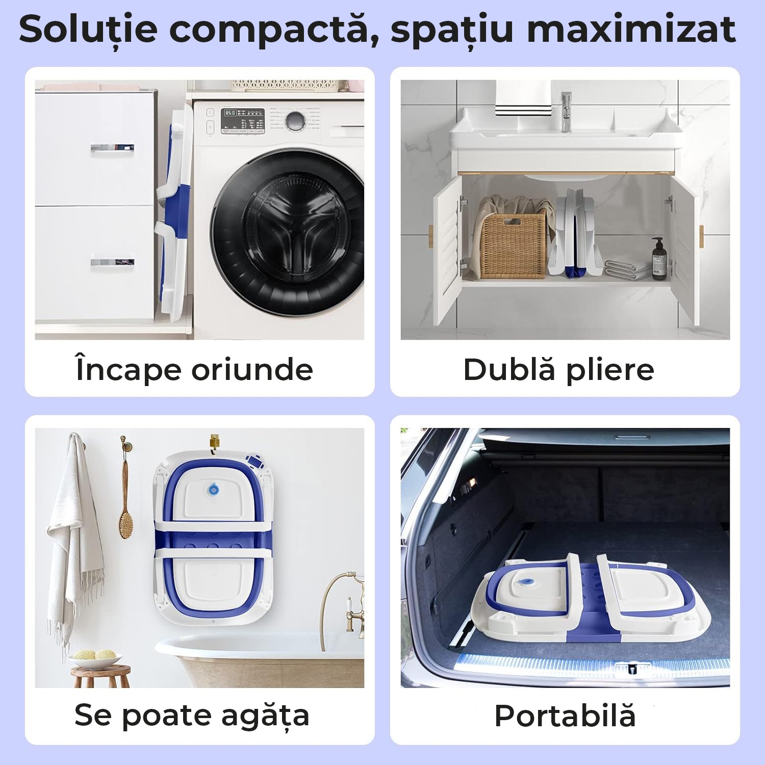 Cadita de baie pentru bebelusi cu pernuta textila, portabila, pliabila ...