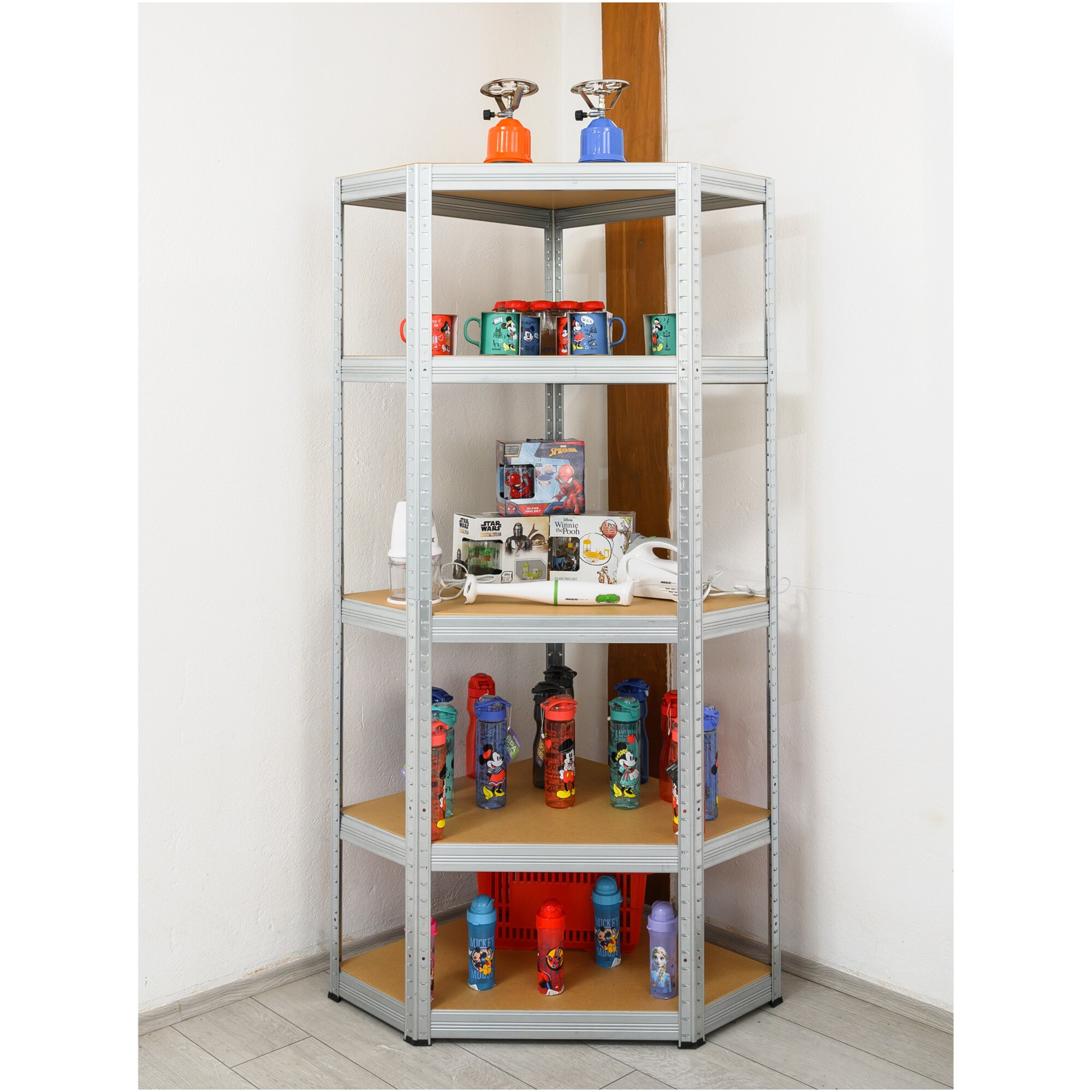 Raft metalic colt Smart Storage 180x90x90x40cm 5 polite MDF, 175kg ...