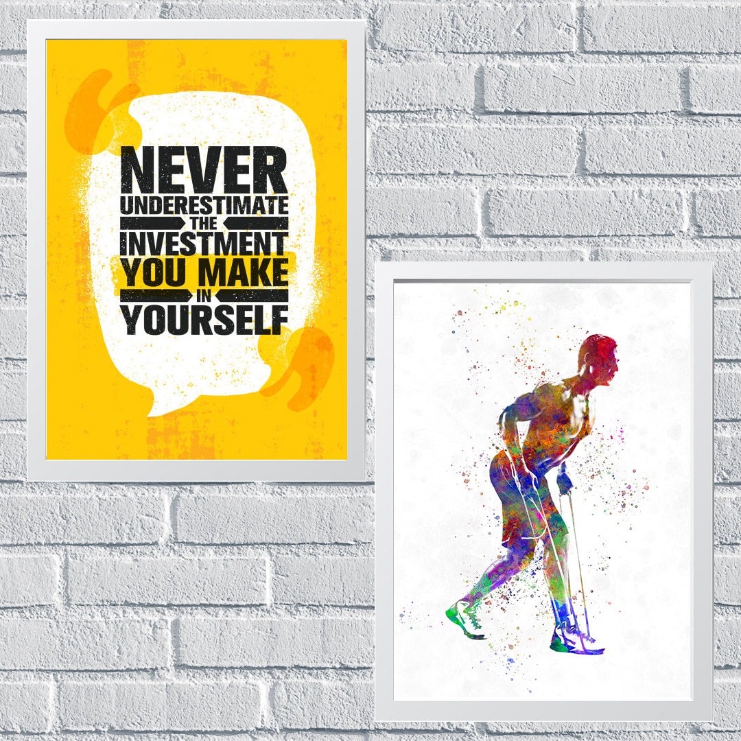 Set 2 Tablouri decorative cu mesaj Motivational Workout, Alb, 30x20cm ...